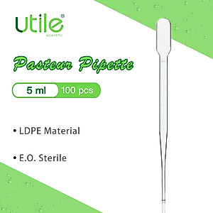 Utile 100pcs of Sterile Transfer Pipettes, Essential Oil Pipettes, Cap.5ml with 155mm Length, Low-Density Polyethylene Material, Individual Peel-Pack, 4320.0413.100