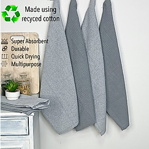 Chardin home Ecofriendly Upcycled Cotton Assorted Waffle Weave Kitchen Towels Set, Grey & White | 18x28 Inch Dish Cloths Set of 6 |Super Absorbent Reusable Ultra Soft Hand and countertop Tea Towels