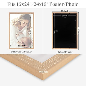 16x24 Frame Natural Woodgrain, 24x16 Picture Frame Beige, Rustic 40x60cm Poster Frame, Large 16 by 24 Gallery Family Concert Portrait Photo Frame Anniversary/Birthday/Wedding/Thank you/Christmas Gift