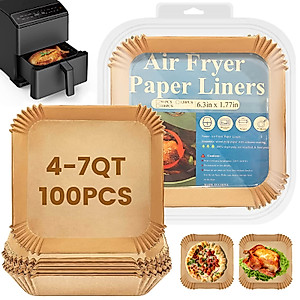 50PCS Air Fryer Liners Square, 6.5 IN Waterproof Oil Resistant Food Grade Air Fryer Parchment Paper Liners Accessories Filter Paper for 2-6QT Corsori Ninja Air Fryer Baking Roasting Microwave
