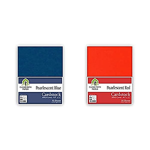 Bundle - 2 Cardstock Items - Pearlescent Blue - 8.5 x 11 inch - 105Lb Cover; Pearlescent Red - 8.5 x 11 inch - 105Lb Cover - 20 Sheets Total - Clear Path Paper