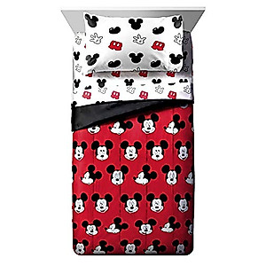 Jay Franco Disney Mickey Mouse Cute Faces 4 Piece Twin Bed Set - Includes Comforter & Sheet Set - Super Soft Fade Resistant Polyester - (Official Disney Product)
