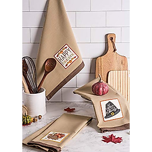 DII Fall Basics Collection Embellished Dishtowel Set, 18x28, Pumpkin Spice 3 Piece