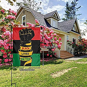 Usa African American Afro Pan Black And Green Red Fist Ribbon Black Lives Matter Blm Flax Nylon Burlap Linen Fabric Garden Flag Farmhouse Mailbox Decor Welcome Sign 12x18 Inch Small Double Sided