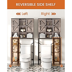 CHOEZON Over The Toilet Storage, Farmhouse Bathroom Storage Cabinet, Over Toilet Shelf with Storage Cabinet, Bathroom Organizer with Hooks, for Bathroom, Restroom, Charcoal Gray and Black TTS01HC