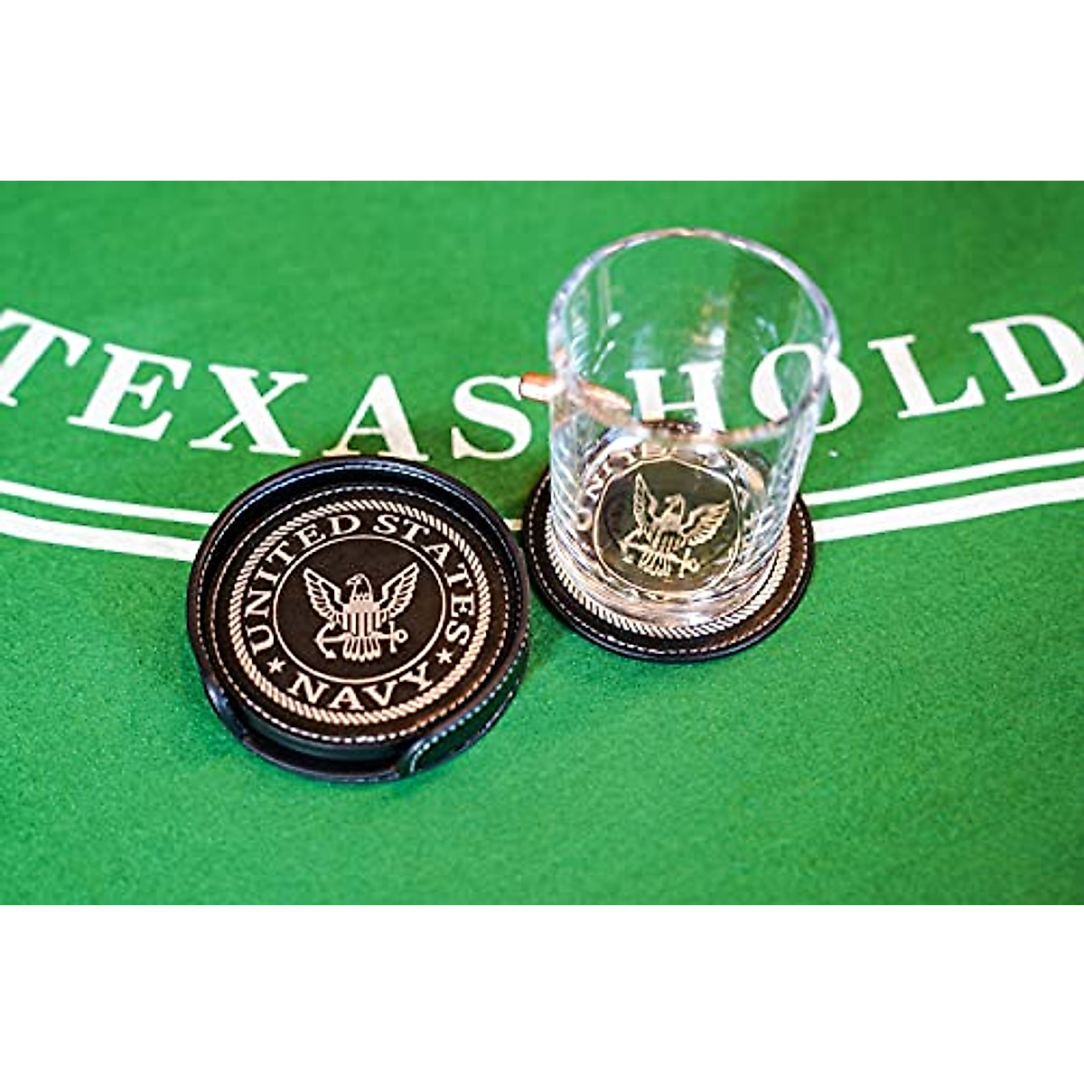 USN Coasters Set - 4 Navy Drink Coasters for Home, Bar, Office or Car (Navy)