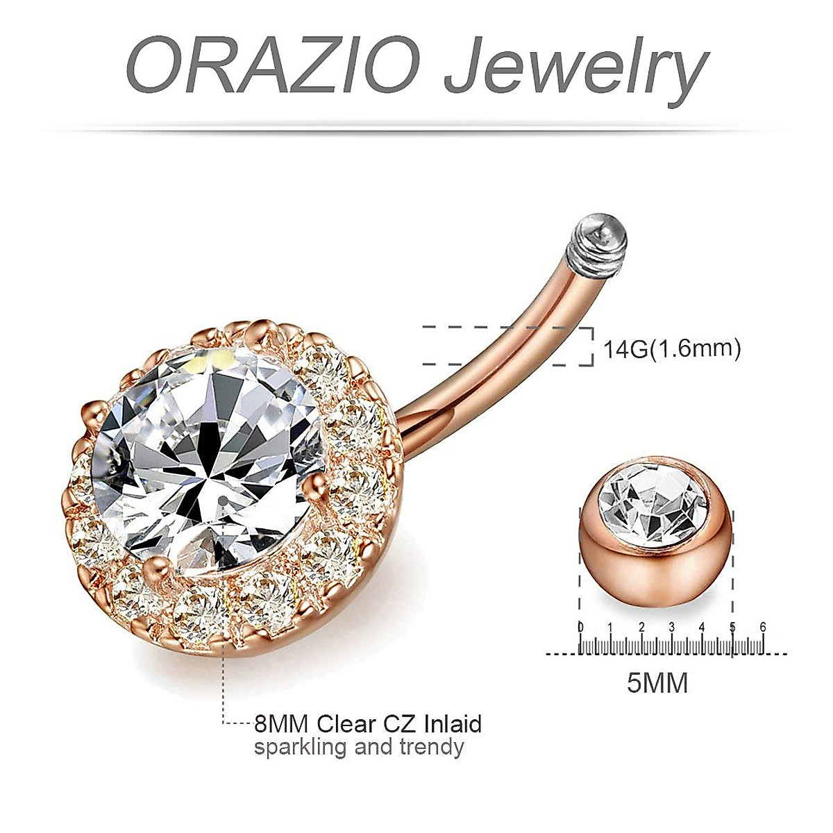 ORAZIO 11 PCS 14G Stainless Steel Nipplerings Nipple Tongue Belly Button Rings CZ Opal Barbell Body Piercing Jewelry