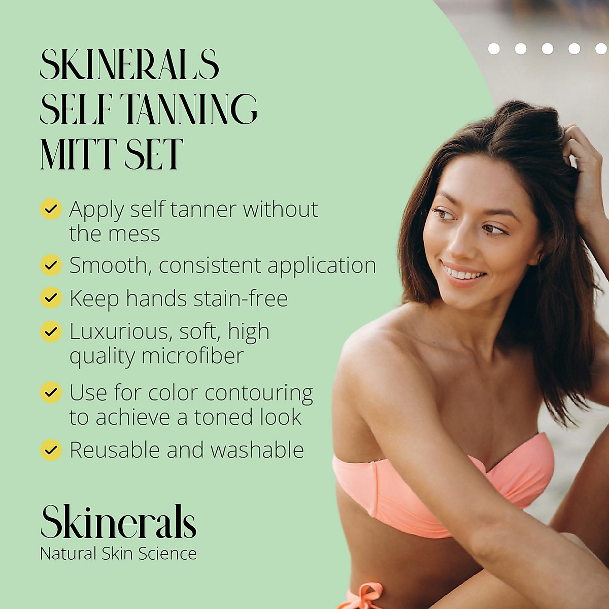 Skinerals Self Tanner Mitt Set, Ultra Soft Double-Sided Application Tanner, Exfoliating Glove and Face Mitt for the Most Even Tan, Tanning Mitt Applicator for Back and Body, Washable, 3 ct