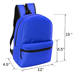 Moda West Wholesale Classic 15 Inch Basic Backpack in 12 Assorted Colors - Bulk Case of 24 Bookbags