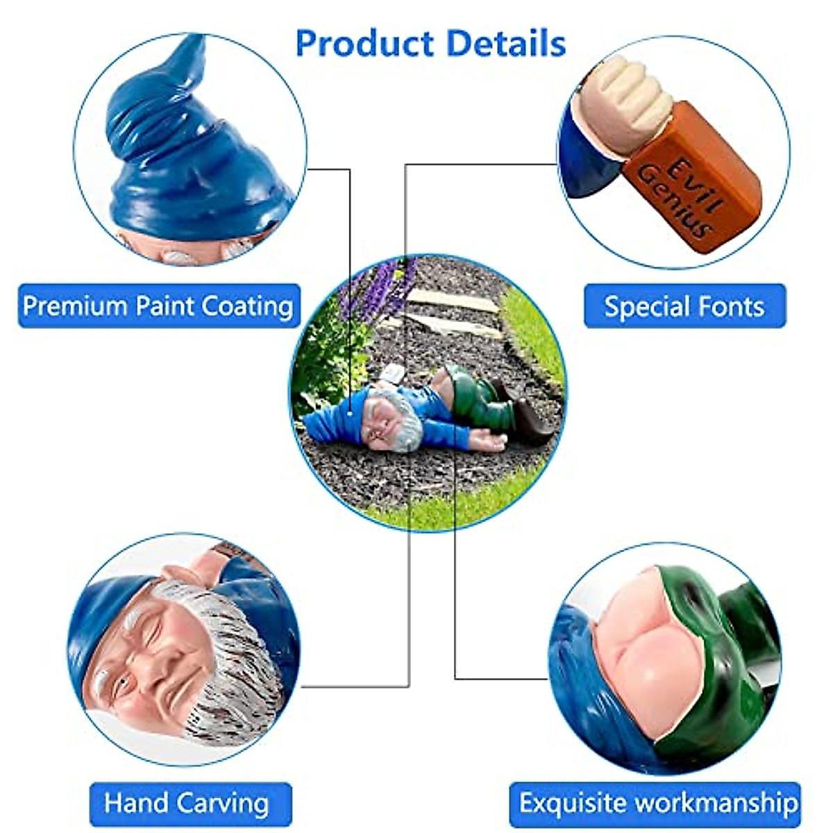 Jauay 9.5'' Tall Funny Drunk Garden Gnome Dwarf Creative Garden Gnome Statues Decoration Sculpture Yard Decor Landscape Porch Outdoor Lawn Decoration Novelty Outside Gift (Blue)