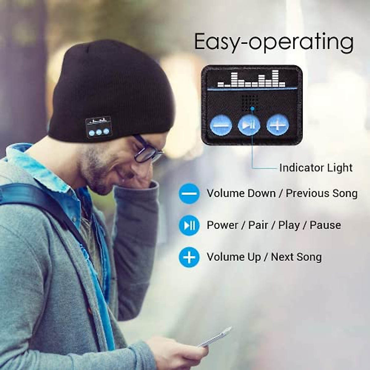 HANPURE Bluetooth Beanie Mens Women Gifts, Stocking Stuffers Bluetooth Headphones Beanie Black
