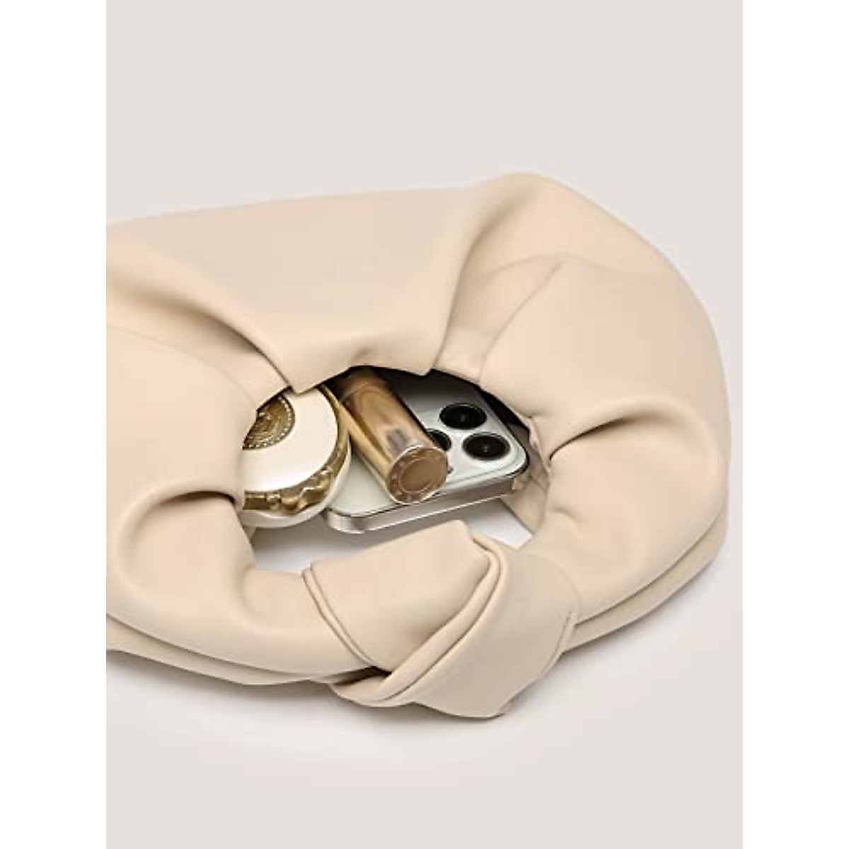 Verdusa Women's Ruched PU Leather Hobo Handbag Clutch Purse Apricot one-size