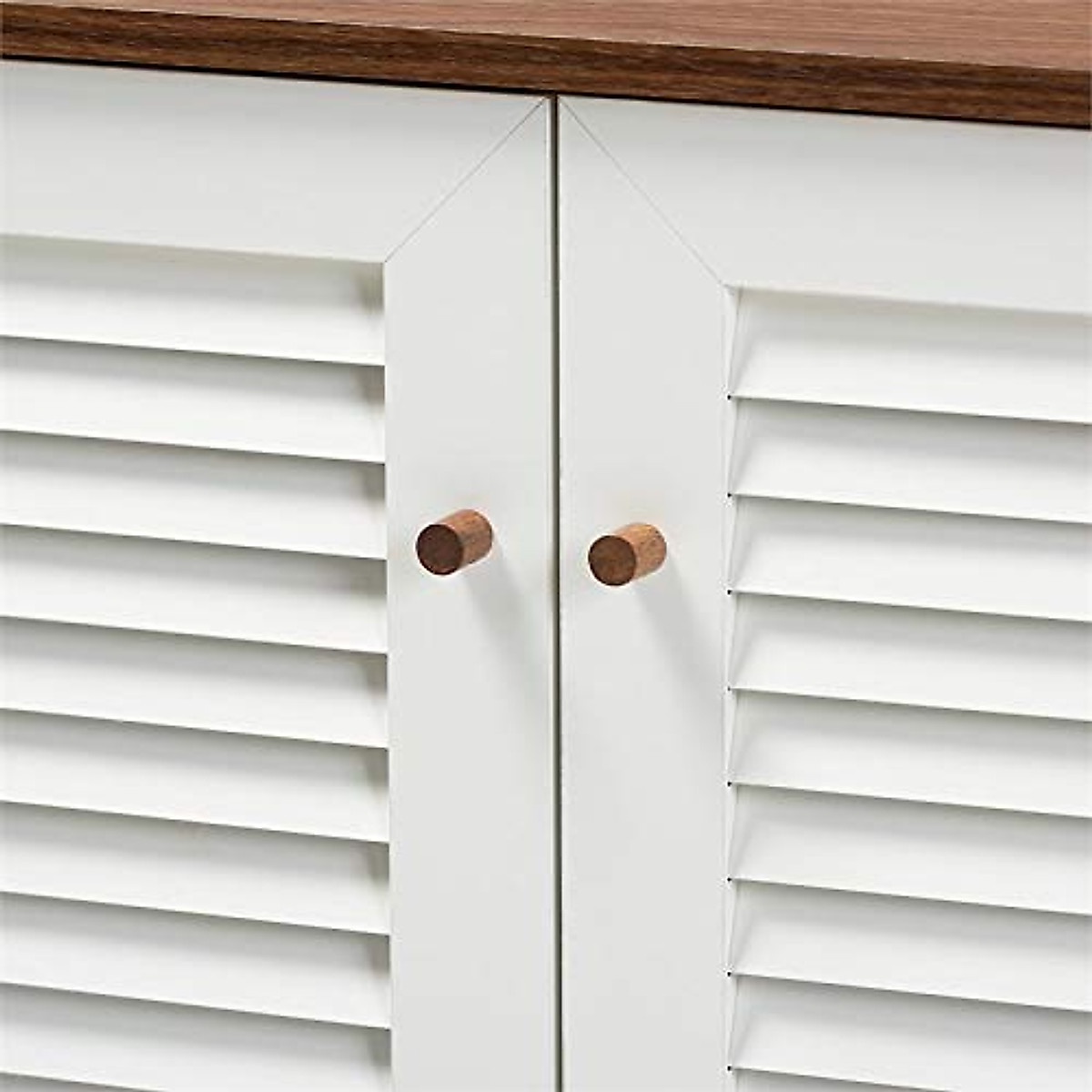 BOWERY HILL Modern 2 Doors Shoe Cabinet, 12 Pairs Shoe Rack Storage Organizer in White and Walnut Finish