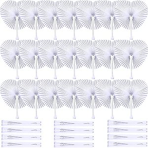 Unittype 150 Packs Wedding Paper Fans Heart Shaped Folding Paper Fans White Handheld Fans Accordion Paper Fans for Wedding Decorate Guests Favor Anniversary Birthday Party Supplies Home Decor