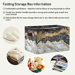 Gold Black Marble Square Storage Basket Storage Bins Canvas Storage Organizer Closet Shelf Organizer for Home Office, 1 Pc