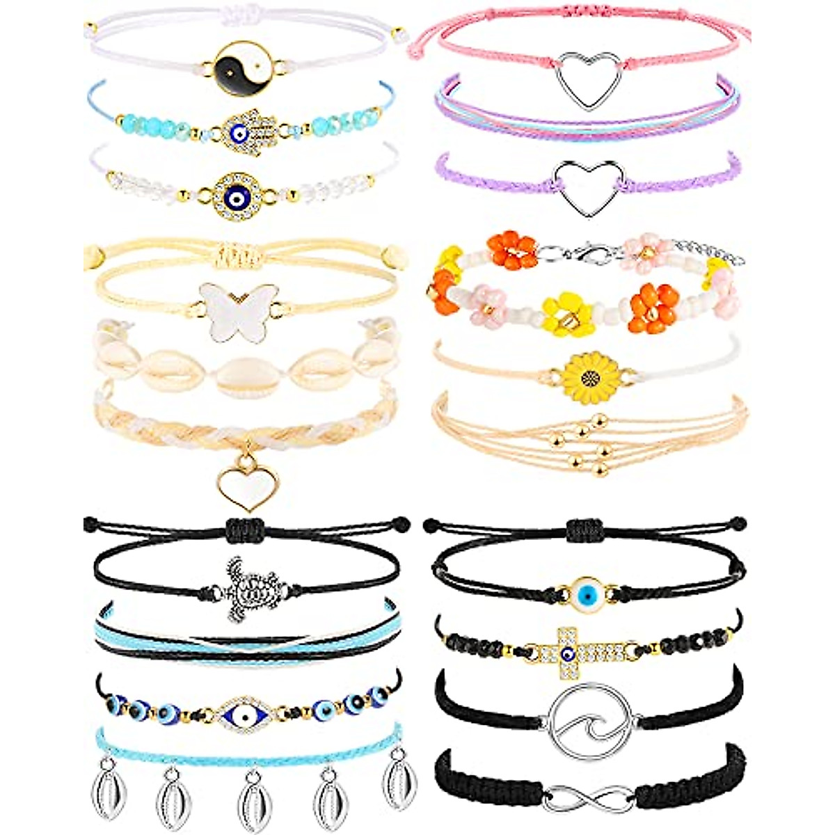 YEEZII 20 Pieces String Bracelets for Women Teen Girls, Boho Waterproof Adjustable Evil Eye Bracelets Pack, Cute Mexican Handmade Friendship Bracelets Preppy Jewelry