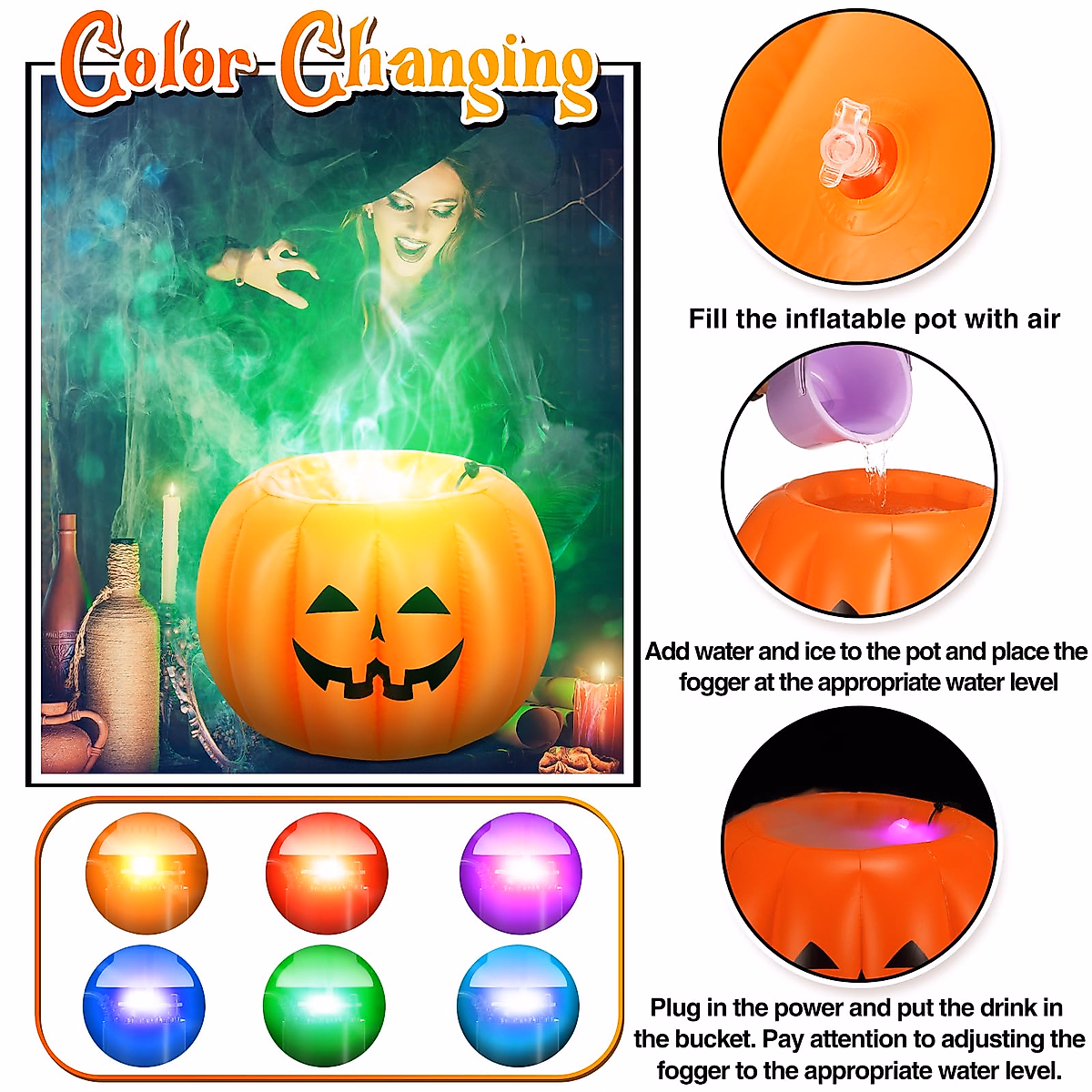 RoundFunny Thanksgiving Large Inflatable Cooler 22 Inch Thanksgiving Pumpkin Drink Cooler Decorations Party Mist Maker Candy Holder Bowl Drink Cauldrons Beverage Cooler for Halloween Table Party Decor