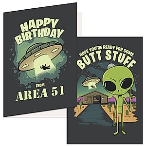 Crazy Dog T-Shirts Area 51 Birthday Card Funny Alien Butt Stuff UFO Flying Saucer Card Birthday Funny Space Area 51 1 Pack