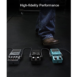 Elebase Guitar Pedal Patch Cables 6-Pack, 6 Inch 6.35MM Effects Pedal Board Cord 1/4'' Right-Angle Braided Flat Audio Cable Shielded TS Copper Male Connector for Microphone Amp/Amplifier Mixer