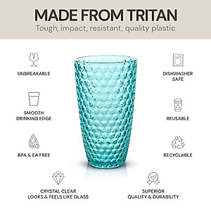 BELLAFORTE Shatterproof Tritan Plastic Tall Tumbler, Set of 4, 19oz - Laguna Beach Drinking Glasses - Unbreakable Tritan Drinking Glasses for Parties - BPA Free - Blue