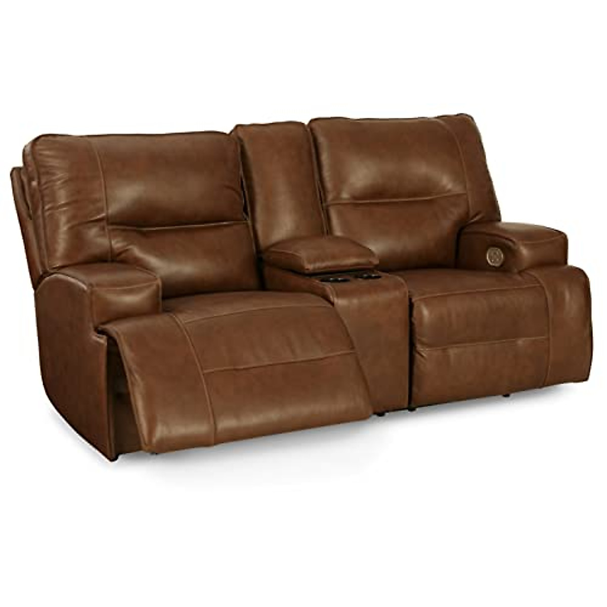 Signature Design by Ashley Francesca Modern Tufted Leather Power Reclining Loveseat with Console and Adjustable Headrest, Dark Brown