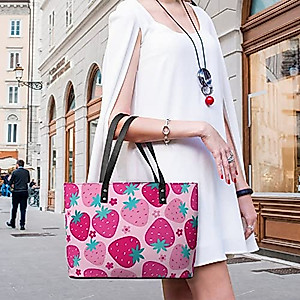 Womens Handbag Strawberry Patterns Leather Tote Bag Top Handle Satchel Bags For Lady