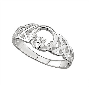 Biddy Murphy, Claddagh Ring for Women, 925 Sterling Silver Traditional Celtic Jewelry, Crown & Heart Center, Weave Band, Made in Ireland by Irish Artisan Jewelers, Size 8.5