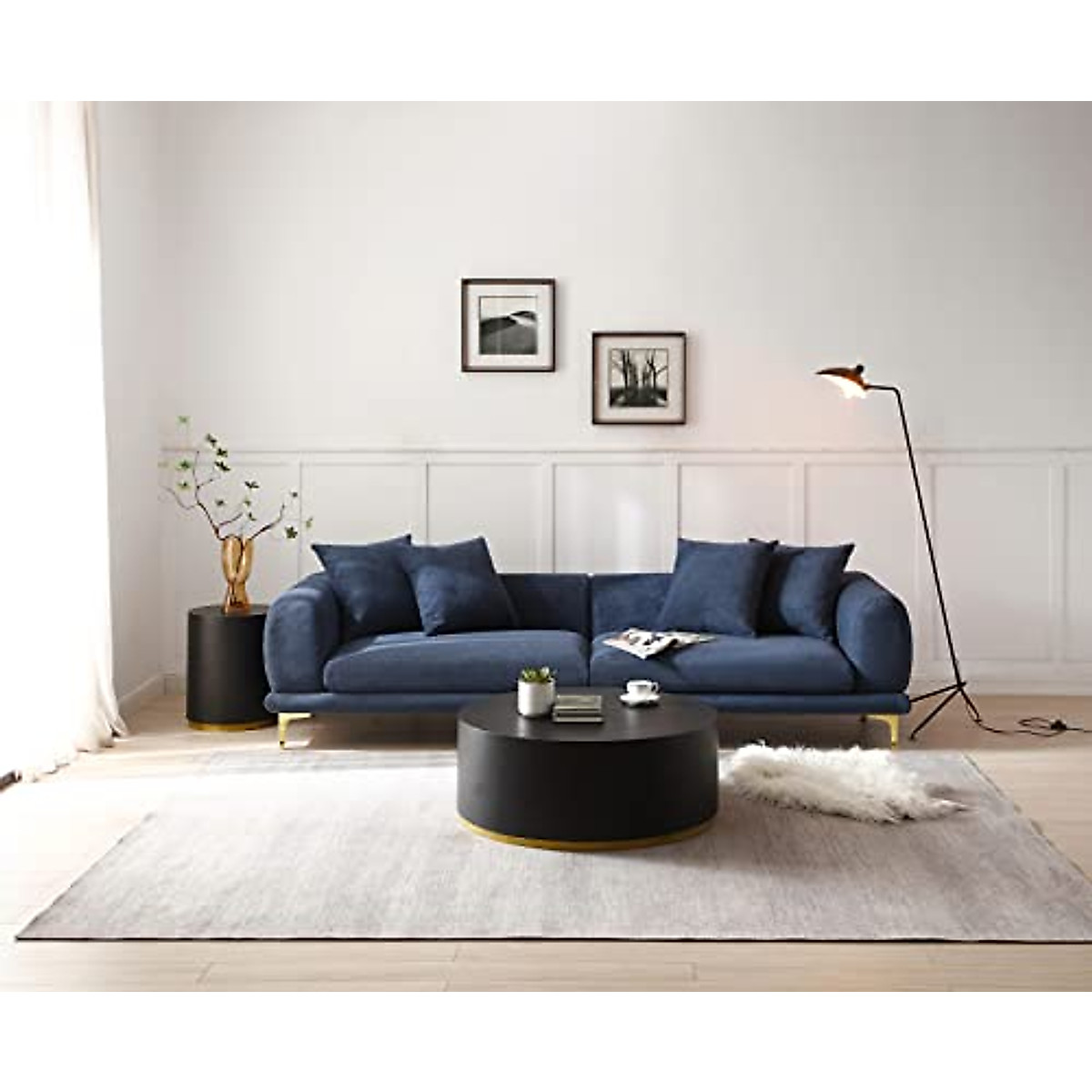 Goohome 108.3" Modern Sectional Sofa with Metal Legs, Modern Elegant Fabric Upholstered 4 Seater Couch with 4 Pillows, Living Room Furniture Set for Apartment Bedroom Office