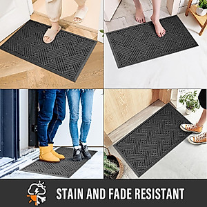 HIYARD Sturdy Front Door Mat, Absorbent Non Slip Welcome Door Mat Indoor Outdoor, Dirt Trapper Doormat, Stain and Fade Resistant, Low Profile Entry Mat for Entryway, 36×24, Grey