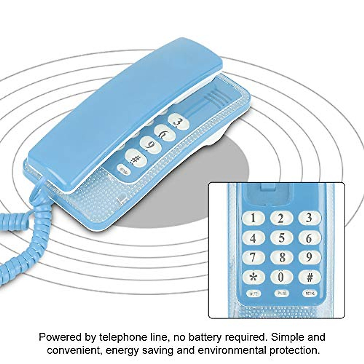 Bewinner Wired Corded Phone, Landline Phone Without Caller ID Display, Desktop Wall Phone for Home with Flash Function/Mute/Last Number Redial(Blue)