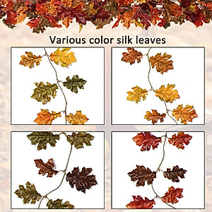 4 Pack Fall Oak Leaves Garland Artificial 5.2ft Fake Autumn Leaf Foliage Garland Hanging Vines for Indoor Outdoor Home Halloween Thanksgiving Wall Mantel Party Decor