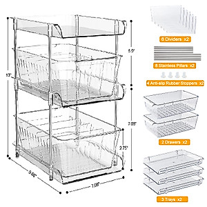 GoMaihe Bathroom Organizer Under Sink: 3-tier Clear Pull Out Medicine Cabinet Organizer - Sliding Storage Drawer for Makeup in Small Bathroom & Kitchen | Stackable & Anti-slip & Easy to Clean 2-pack