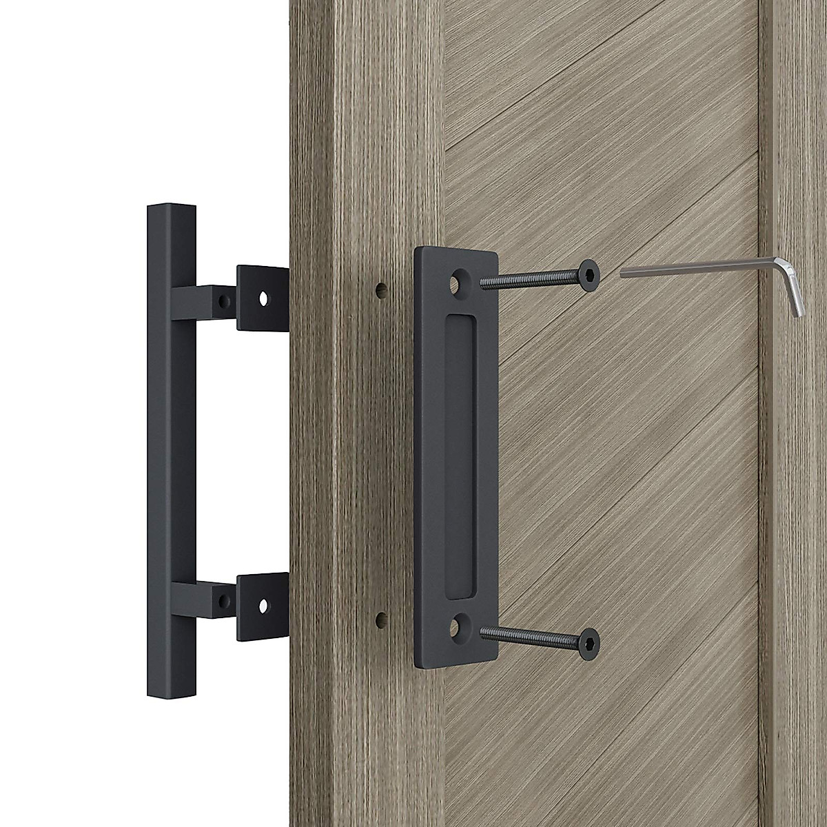 Genius Iron 12" Heavy Duty Sliding Barn Door Flush and Pull Handle, Black Rustic Design Handle for Gate, Garages