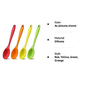 4 Pieces Silicone Mixing Spoon Heat Resistant Basting Spoon Utensil Spoon Non-stick Spoon for Mixing, Baking, Serving and Stirring