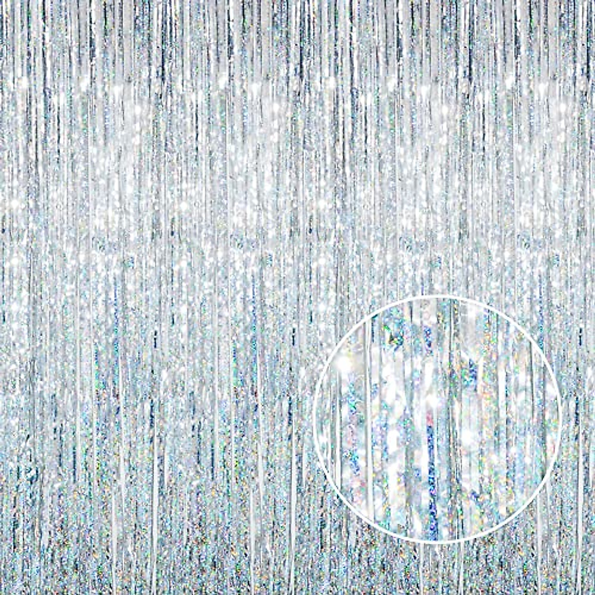 GOER 3.2 ft x 9.8 ft Metallic Tinsel Foil Fringe Curtains Party Photo Backdrop Party Streamers for Birthday,Graduation,New Year Eve Decorations Wedding Decor (1 Pack, Shiny Silver)