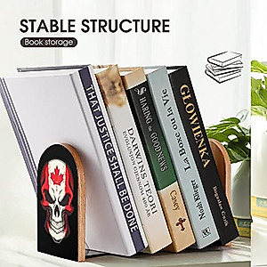 Canada Flag Skull Wood Book Ends for Shelves Non-Skid Bookend Book Stand Book Holder Stopper for Home Office School
