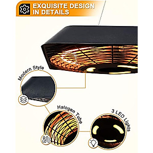 Star Patio Electric Patio Heater, Outdoor Heater with Remote and Touch Switch, 750W/1500W Infrared Heater with SQUARE SHAPE Black Finish, Modern Hanging Heater, IP45 Waterproof, STP1568-RMLED-SQ