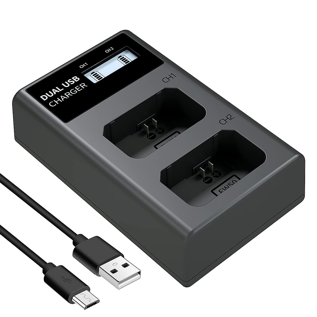 NP-FW50 Battery Charger, LCD Dual Charger Compatible with Sony Alpha A6000, A6400, A6100, A6300, A6500, A5100, A7, A7 II, A7R, A7R II, A7R2, A7S, A7S II, A7S2, A5000, A3000, RX10, NEX-3/5/7 Series