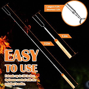 10 Pack 32 Inch Marshmallow Roasting Sticks Bulk, Smores Skewers for Fire Pit Kit, Hot Dog Camping Skewers Accessories Campfire Marshmellow Extendable Forks Bbq Tools Smores Sticks
