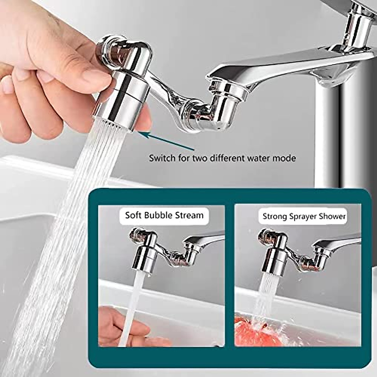1080 Rotation Faucet Extender 1080° Large Angle Rotating Faucet Universal Rotating Sink 2 Water Outlet Modes Nozzle Faucet Adaptor, Splash Filter Dual Function Kitchen Tap Extend, Bubbler
