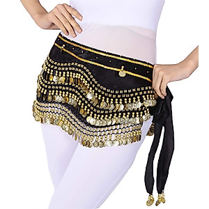 Lauthen.S 248 Gold Coins Belly Dance Hip Scarf Tribal Belt Halloween Gypsy Costume Accessory Black