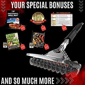 KP 3 in 1 Dream Set- Safe Grill Cleaning Kit - Bristle Free Grill Brush for Outdoor Grill w/Grill Scraper +Heavy Duty Grill Mat|Best BBQ Brush for Grill Cleaning | Grill Accessories for All Grills