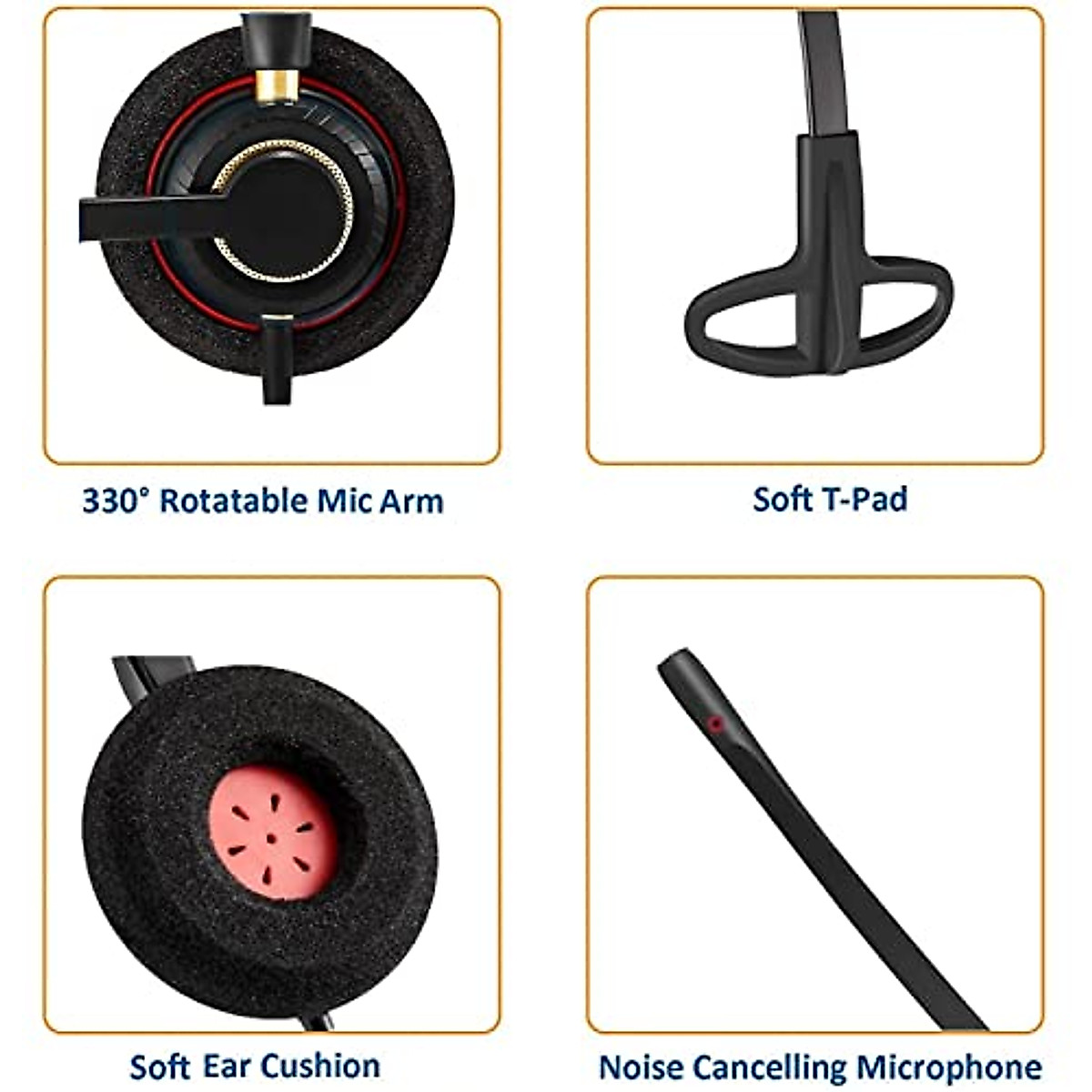 Arama Phone Headset with Microphone Noise Cancelling, Office Telephone RJ9 Headsets Compatible with Yealink T46G T48G T42S T46S T48S T42U T43U T54W T57W T58W VP59 Grandstream Aastra