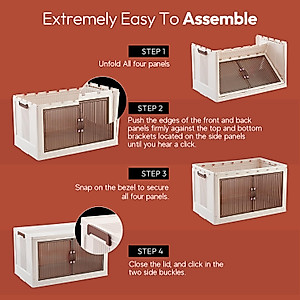 Proktik 95 QT Foldable Stackable Storage Bins with Doors – Magnetic Doors Stackable Open Front Storage Bins - Collapsible Storage Box with Leather Handles for Organizing Toys, Pantry, Books, Clothes