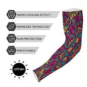 Dussdil Bohemian Gardening Arm Sleeves Mexican Ethnic Tribal Farm UV Sun Protection Cooling Arm Sleeves for Garden Farm Women Men with Thumb Hole