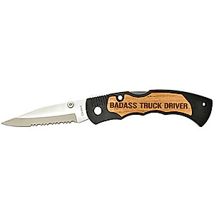 Personalized Gifts Father's Day Gift for Dad Badass Truck Driver Laser Engraved Stainless Steel Folding Pocket Knife