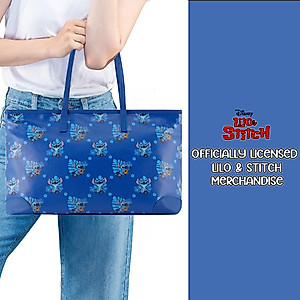 Disney Lilo and Stitch Tote bag - Girls, Boys, Teens, Adults - Stitch Faux PU Leather Cosplay Tote Handbag with Zipper Pouch