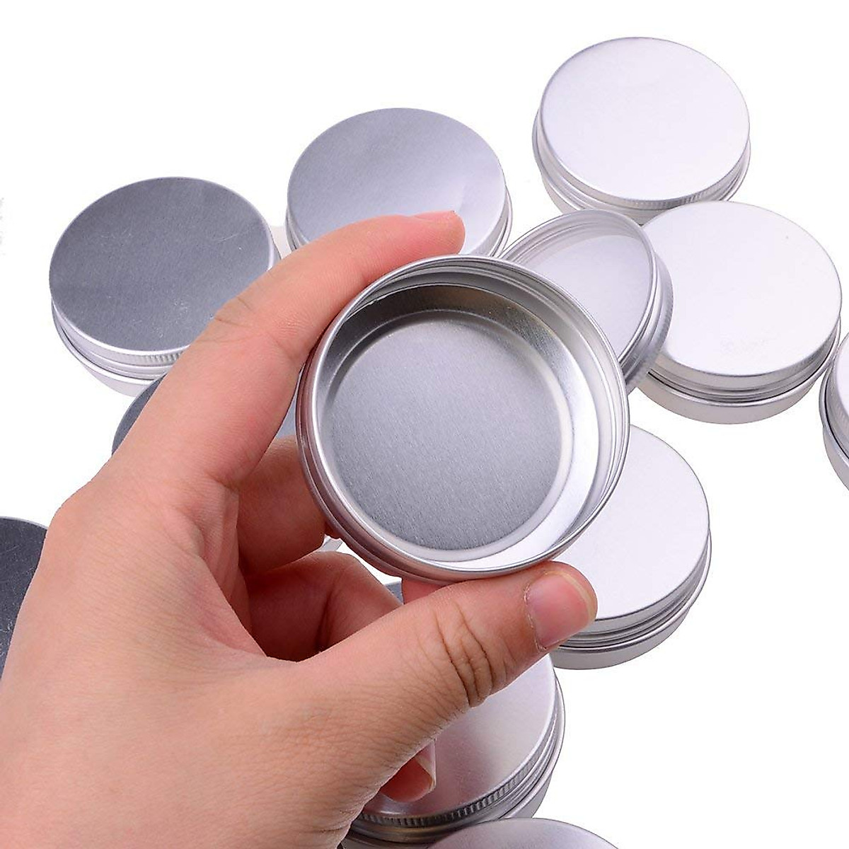 Marsheepy 30 ml（1 oz） 24 Pack Silver Aluminum Round Lip Balm Tin Storage Jar Containers with Screw Cap for Lip Balm, Cosmetic, Candles