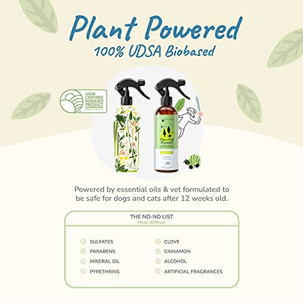 kin+kind Plant-Based Flea & Tick Spray for Dogs and Cats with Lemongrass - Essential for Flea & Tick Treatment - Flea Spray for Dogs and Cats - Pet Supplies 12 fl oz