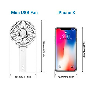EasyAcc Mini Handheld Fan, USB Desk Fan Rechargeable Battery Operated Fan 5-23 Hours 3 Speeds Foldable Strong Wind Personal Powerful Cooling Fan Portable for Travel Camping Office Home